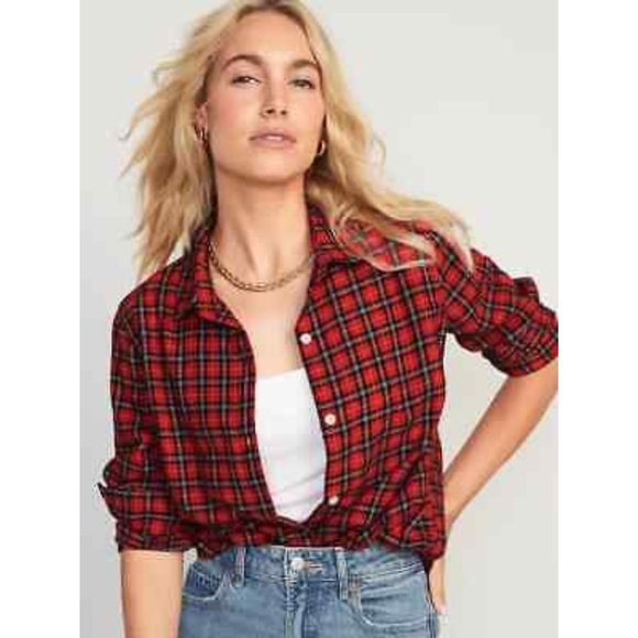 Old Navy | Tops | Old Navy Red Plaid Flannel Classic Button Down | Poshmark